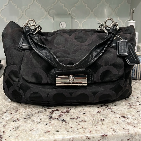 Coach | Bags | Vintage Coach Signature C Design Satchel Black Fabric ...